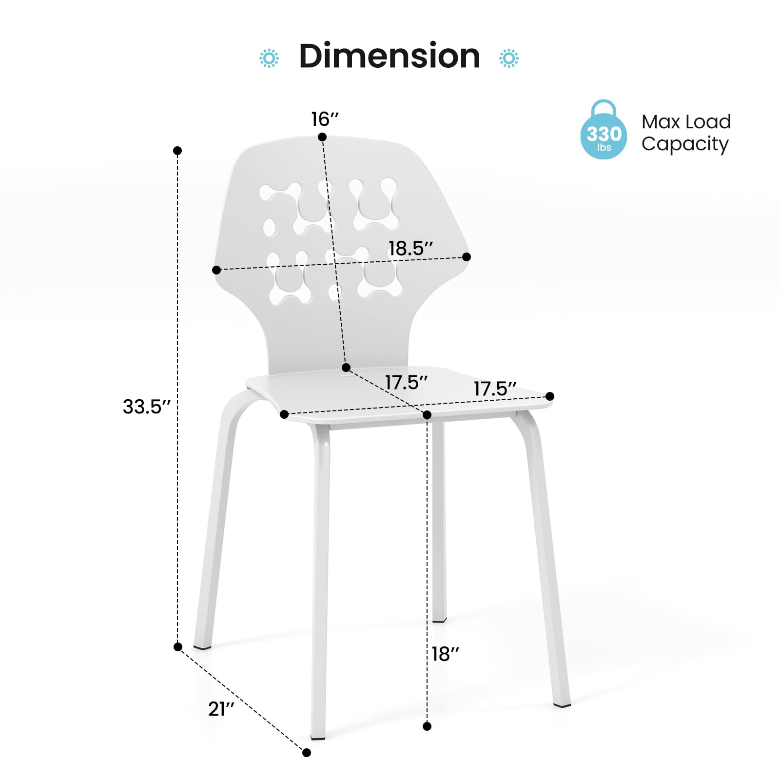 GOFLAME Dining Chairs Set of 4, Armless Kitchen Chairs with Hollowed Backrest & Metal Legs, Modern Dinner Chairs, Accent Side Chairs for Dining Room, Reception Room & Living Room (White)