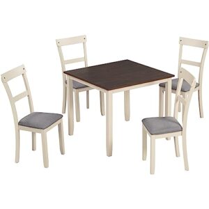 Goozio 5-Piece Kitchen Set with Wood Table and 4 Padded Chairs for Dining Room, Brown+Cottage White