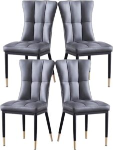 fixare kitchen dining chairs set of 4 modern metal leg living room chairs water proof leather upholstered side chairs kitchen counter chairs (color : gray)