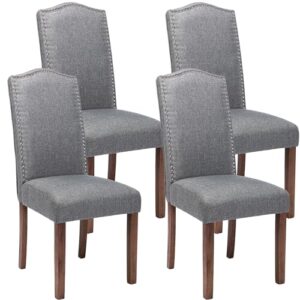 snugway stylish upholstered parsons nailhead trim and sturdy solid wood legs dining chair, set of 4, smoky grey