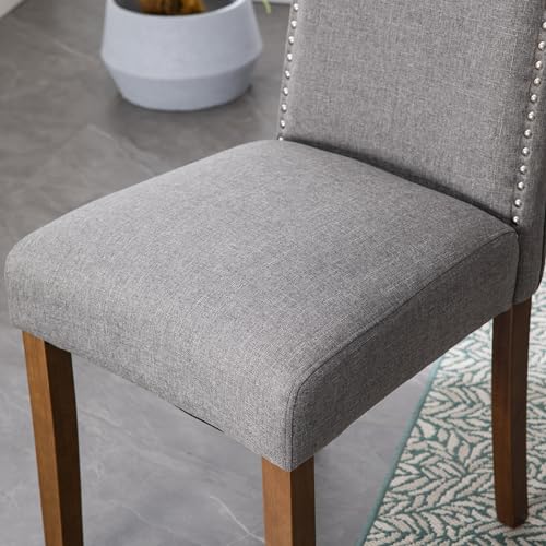 Snugway Stylish Upholstered Parsons Nailhead Trim and Sturdy Solid Wood Legs dining chair, Set of 4, Smoky Grey