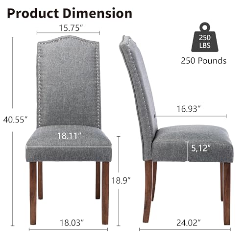 Snugway Stylish Upholstered Parsons Nailhead Trim and Sturdy Solid Wood Legs dining chair, Set of 4, Smoky Grey