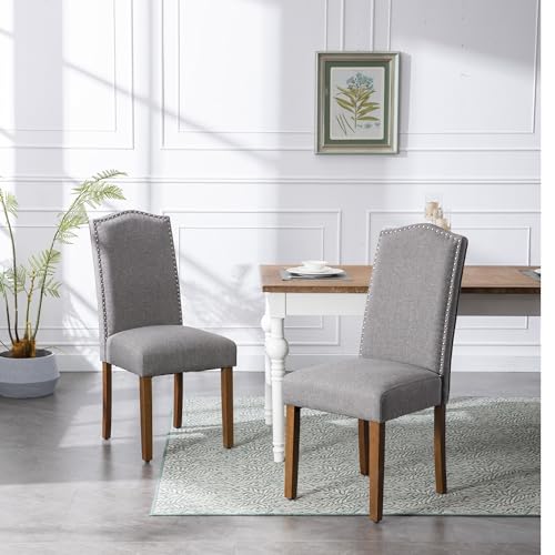 Snugway Stylish Upholstered Parsons Nailhead Trim and Sturdy Solid Wood Legs dining chair, Set of 4, Smoky Grey