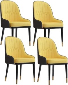 fixare kitchen leather dining chairs set of 4 water proof pu leather side chair with metal legs for dining and living room chairs (color : yellow+gray)