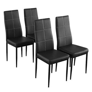 udeuxff dining chairs set of 4,4pcs elegant dining chairs with 6 grids decoration,pu leather seat and metal frame,backrest white cushion black