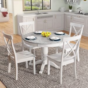 goozio round, wood kitchen 5 pieces table set with 4 chairs,for dining living room,white