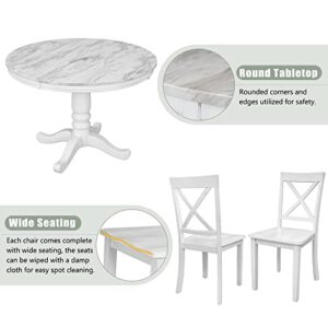 Goozio Round, Wood Kitchen 5 Pieces Table Set with 4 Chairs,for Dining Living Room,White