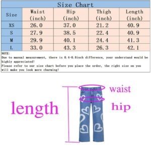 Heart Print Jeans for Women Fashion Wide Leg High Waist Denim Pants Boyfriend Jeans Loose Fit Vintage Jeans for Teen Girls