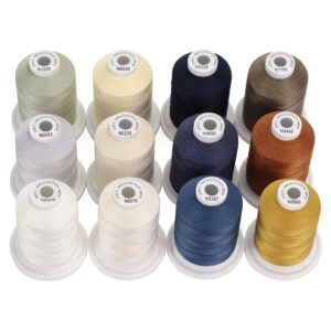 new brothread - 18 options - multi-purpose 100% mercerized cotton threads 50s/3 600m(660y) each spool for quilting, serger, sewing and embroidery - 12 neutral&jean colors