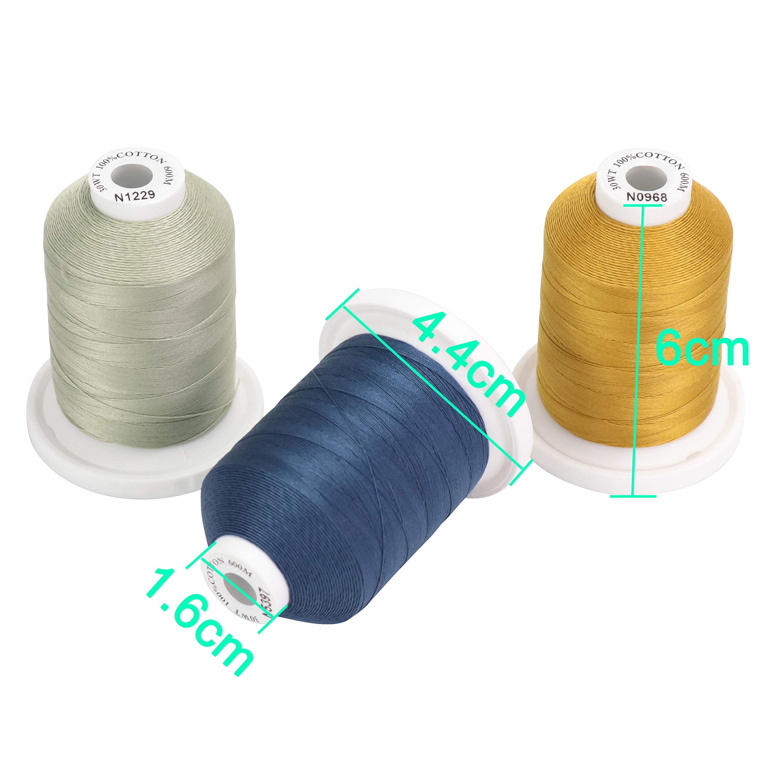 New brothread - 18 Options - Multi-Purpose 100% Mercerized Cotton Threads 50S/3 600M(660Y) Each Spool for Quilting, Serger, Sewing and Embroidery - 12 Neutral&Jean Colors