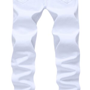 Men's White Skinny Slim Fit Ripped Distressed Destroyed Stretch Jeans Pants,White,34W