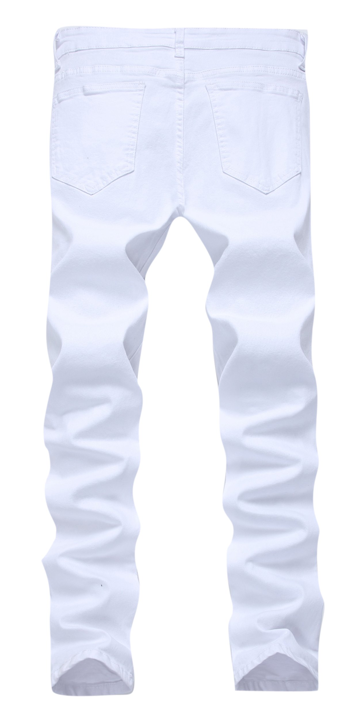 Men's White Skinny Slim Fit Ripped Distressed Destroyed Stretch Jeans Pants,White,34W