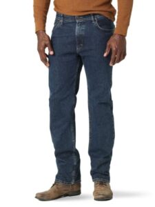 wrangler authentics men's regular fit comfort flex waist jean, dark stonewash, 36w x 30l