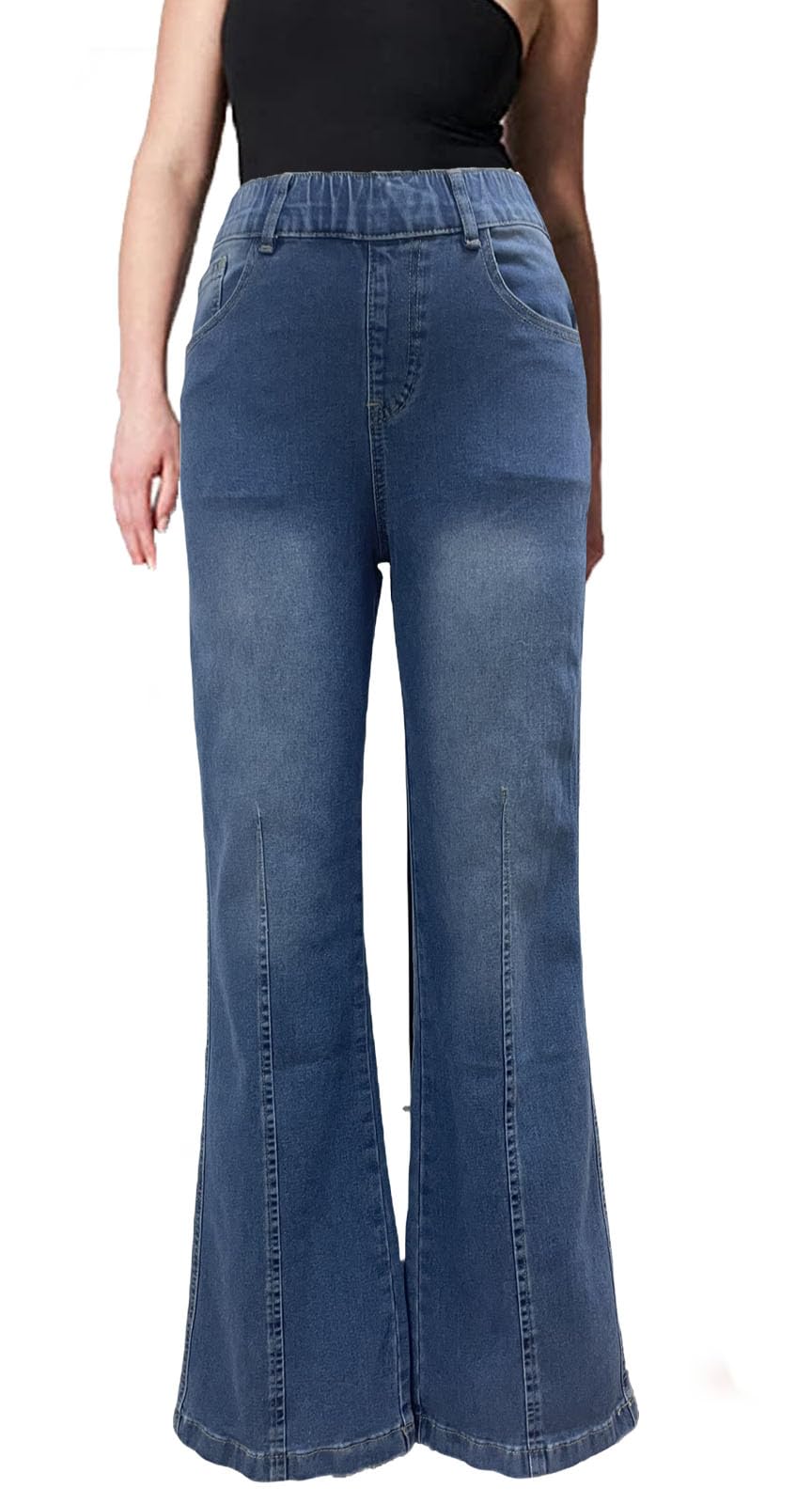 2023 New Wide Leg Jeans for Women, Oprah Favorite Jeans, Seamed Front Wide Leg Jeans Elastic Waist (X-Large,Blue)