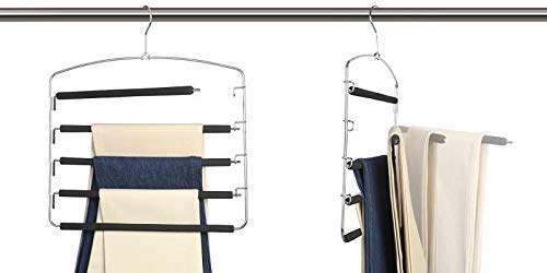 Magicool Space Saving Metal Pants Hangers(2 Pack) 5 Layers Skidproof Foam Padded with Swing Arm Closet Organizer for Pants Jeans Trousers Skirts Scarf Ties