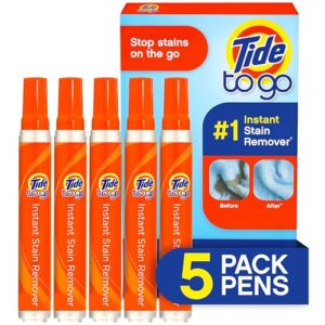 tide stain remover for clothes, tide to go pen, instant stain & spot remover for clothes, travel & pocket size, 5 count (pack of 1)