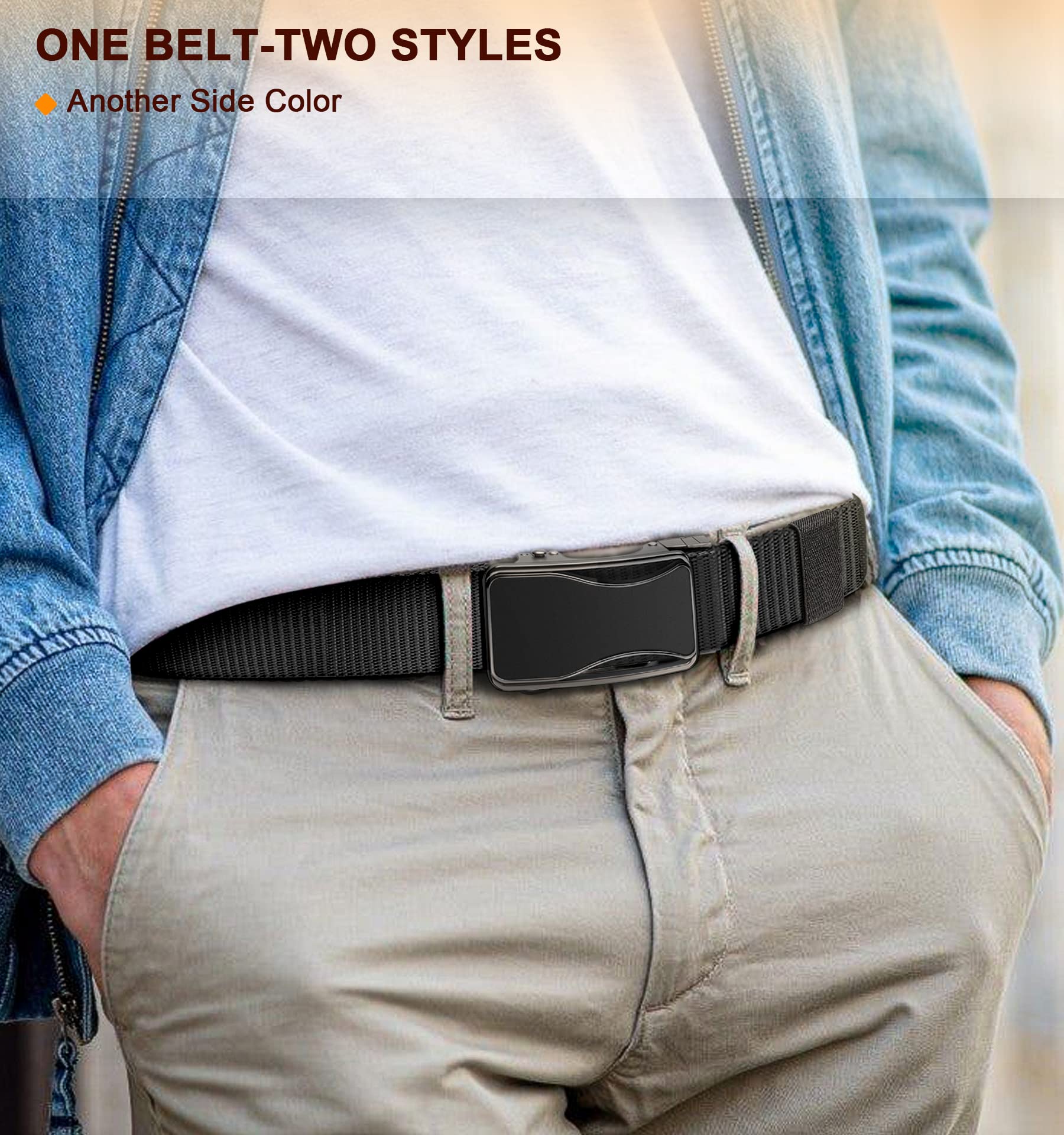 BULLIANT Mens Ratchet Belt Reversible,Web Nylon Casual Belt for Men Golf Hiking Pants Jeans 2 In 1