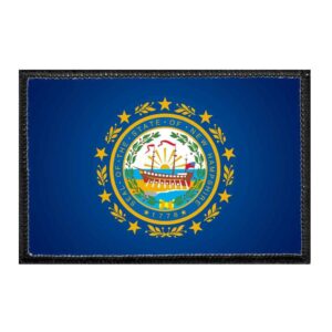 new hampshire state flag - color | hook and loop attach for hats, jeans, vest, coat | 2x3 in | by pull patch