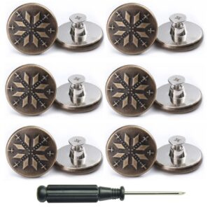 12 pcs replacement jean button no sew screw buttons, 20mm removable adjustable metal button repair sewing kit with screwdrivers, pants waist tightener for men, women (snowflake)