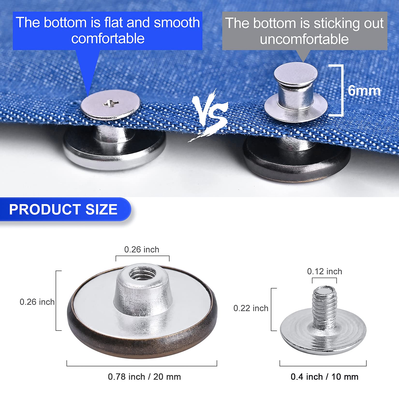 12 PCS Replacement Jean Button No Sew Screw Buttons, 20mm Removable Adjustable Metal Button Repair Sewing Kit with Screwdrivers, Pants Waist Tightener for Men, Women (Snowflake)