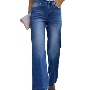 luvamia Wide Leg Jeans for Women High Waisted Baggy 90S Jeans Distressed Stretchy Denim Pants Trendy Wide Leg Jeans for Women Straight Leg Jeans for Women 70S Outfits Lapis Longing Blue Size US 8