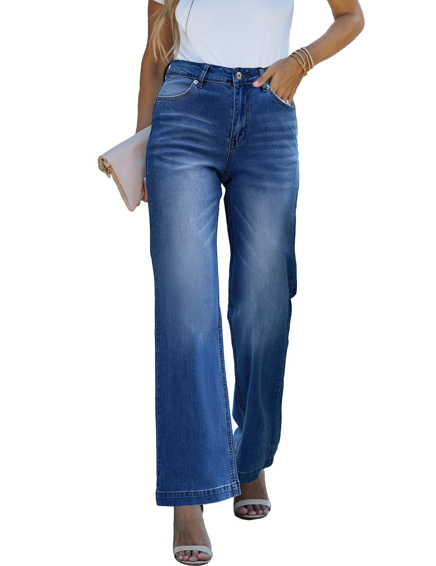 luvamia Wide Leg Jeans for Women High Waisted Baggy 90S Jeans Distressed Stretchy Denim Pants Trendy Wide Leg Jeans for Women Straight Leg Jeans for Women 70S Outfits Lapis Longing Blue Size US 8