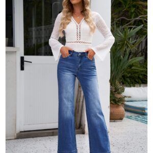 luvamia Wide Leg Jeans for Women High Waisted Baggy 90S Jeans Distressed Stretchy Denim Pants Trendy Wide Leg Jeans for Women Straight Leg Jeans for Women 70S Outfits Lapis Longing Blue Size US 8