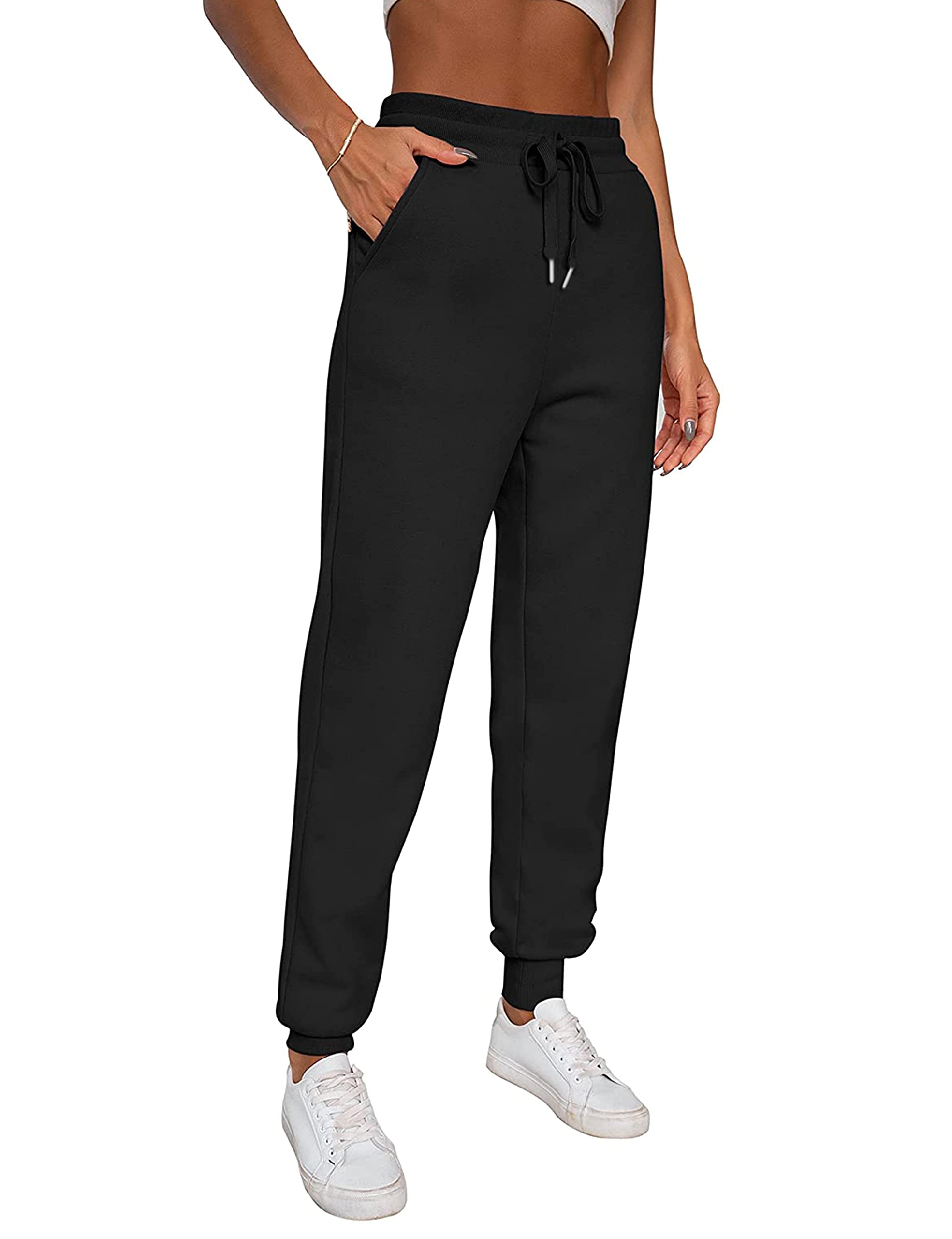 Yeokou Women's Warm Sherpa Lined Athletic Sweatpants Jogger Fleece Pants (Small, Black001)