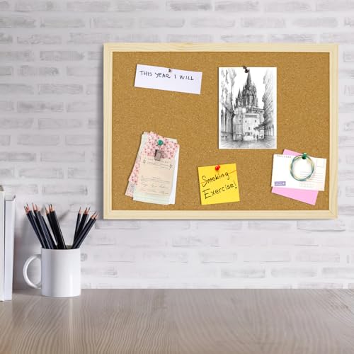 JEFURE 2 Pcs Cork Board, 17.7''x13.3'' Bulletin Board, Wooden Framed Corkboards for Wall, Small Cork Board, Vision Board Supplies, Prayer Board, Picture Board for Photos, Office, Home Decor, School