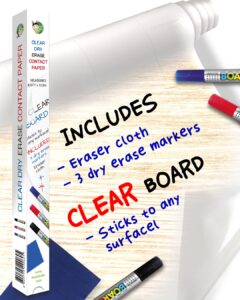 clear adhesive sheets roll on wall 18 x 78inch (6.5 ft), includes 3 dry erase markers, bulletin board paper, clear adhesive vinyl sheets, transparent contact paper, peel and stick film by ha shi