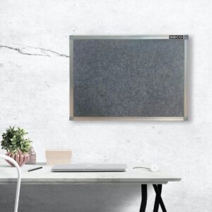 SECO Felt Backed Noticeboard 18 x 24 Inch Bulletin Board with Aluminium Frame, Grey