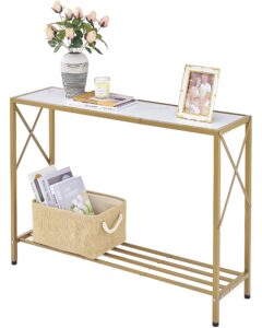 tajsoon entryway table, 2-tier entry way console entrance table, 41.7”l narrow sofa table with shelves, ideal for hallway, entryway, living room, foyer, corridor, and office (gold & white)