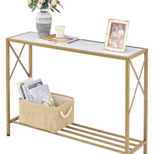 Tajsoon Entryway Table, 2-Tier Entry Way Console Entrance Table, 41.7”L Narrow Sofa Table with Shelves, Ideal for Hallway, Entryway, Living Room, Foyer, Corridor, and Office (Gold & White)