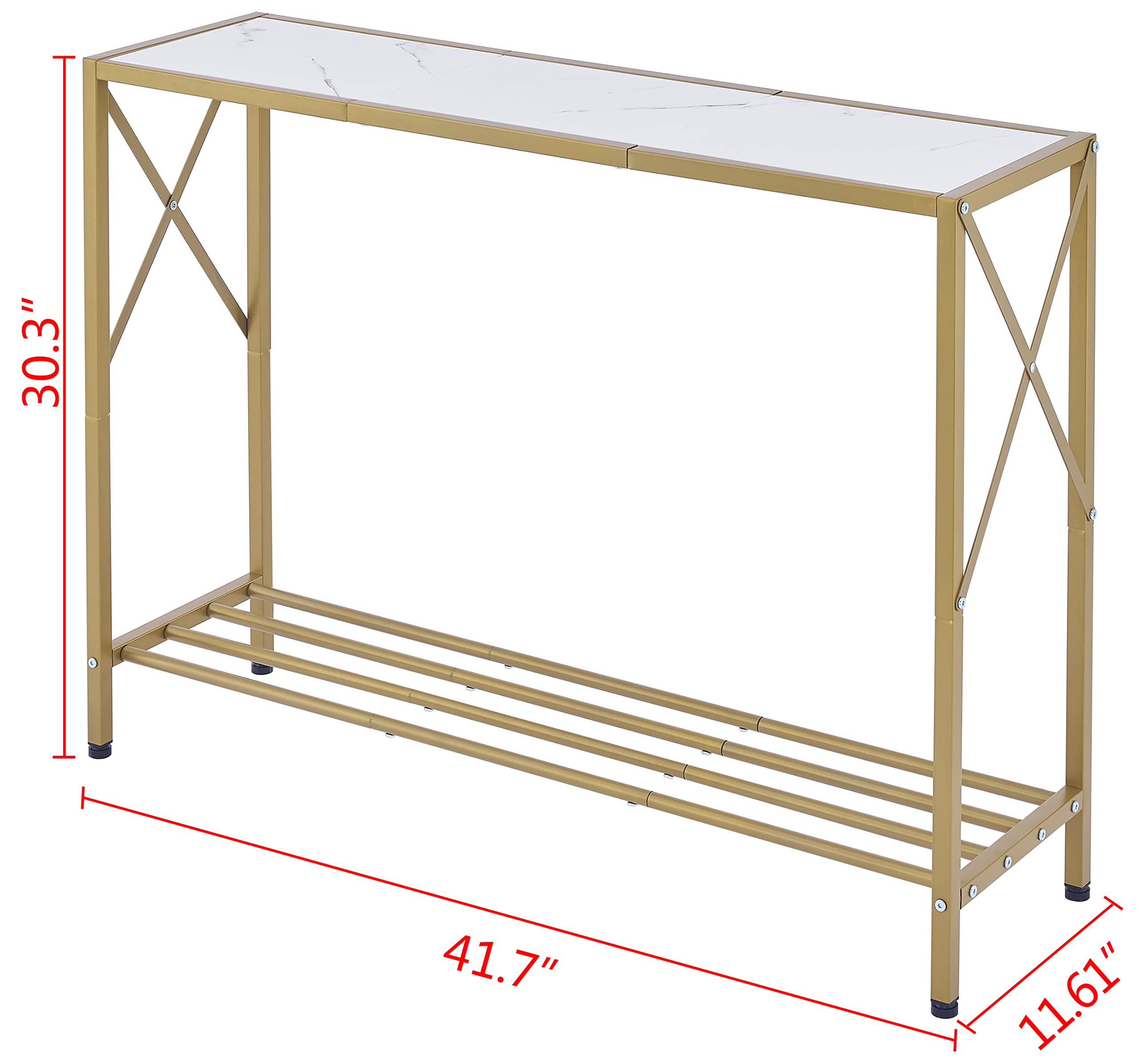 Tajsoon Entryway Table, 2-Tier Entry Way Console Entrance Table, 41.7”L Narrow Sofa Table with Shelves, Ideal for Hallway, Entryway, Living Room, Foyer, Corridor, and Office (Gold & White)