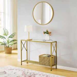 Tajsoon Entryway Table, 2-Tier Entry Way Console Entrance Table, 41.7”L Narrow Sofa Table with Shelves, Ideal for Hallway, Entryway, Living Room, Foyer, Corridor, and Office (Gold & White)