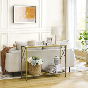 Tajsoon Entryway Table, 2-Tier Entry Way Console Entrance Table, 41.7”L Narrow Sofa Table with Shelves, Ideal for Hallway, Entryway, Living Room, Foyer, Corridor, and Office (Gold & White)