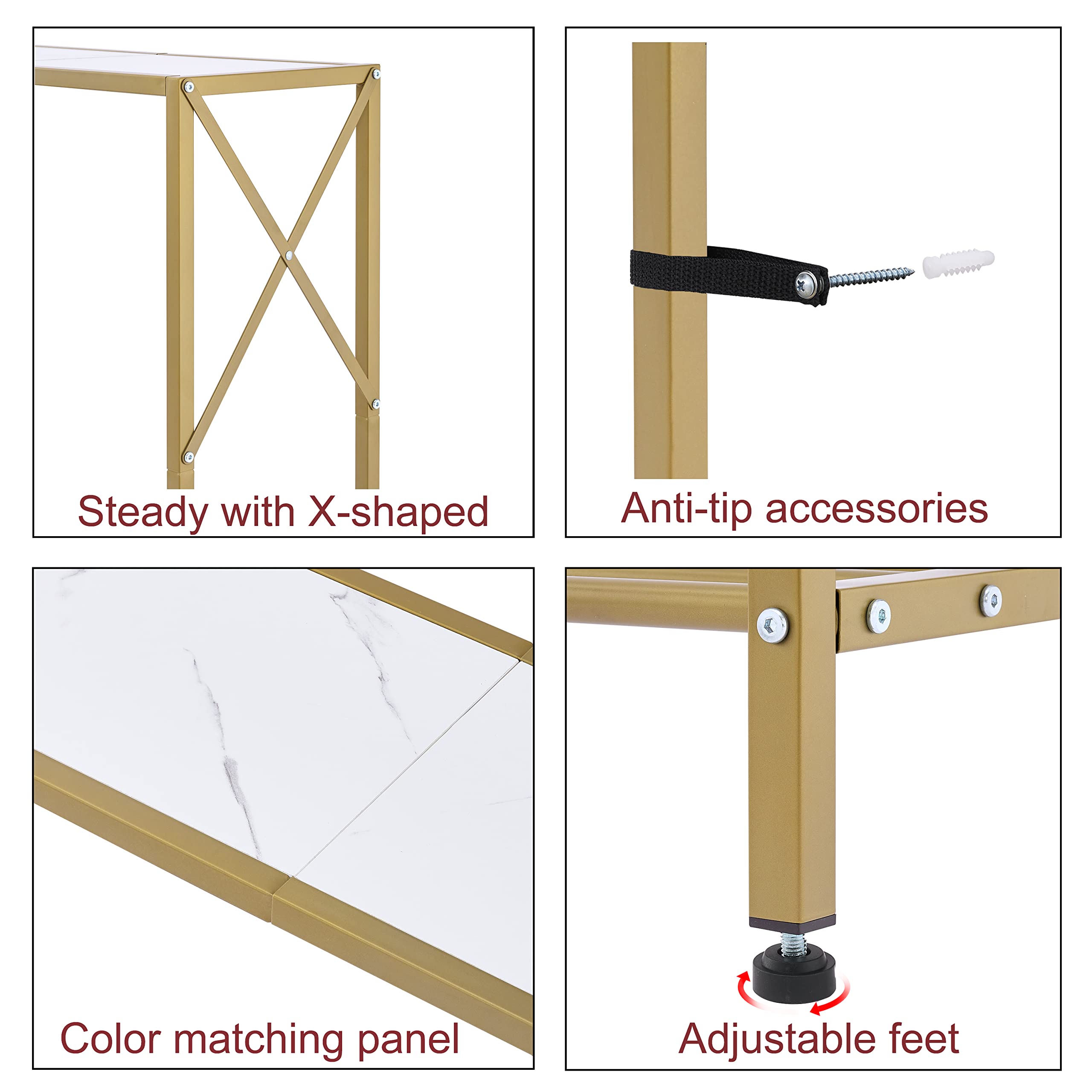 Tajsoon Entryway Table, 2-Tier Entry Way Console Entrance Table, 41.7”L Narrow Sofa Table with Shelves, Ideal for Hallway, Entryway, Living Room, Foyer, Corridor, and Office (Gold & White)