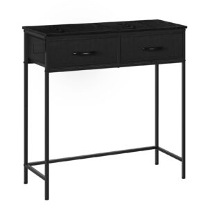 console table with 2 drawers, 31.5 inches small entryway table with storage, black narrow modern sofa table with hooks and fabric drawers for living room foyer bedroom corridor office, industrial