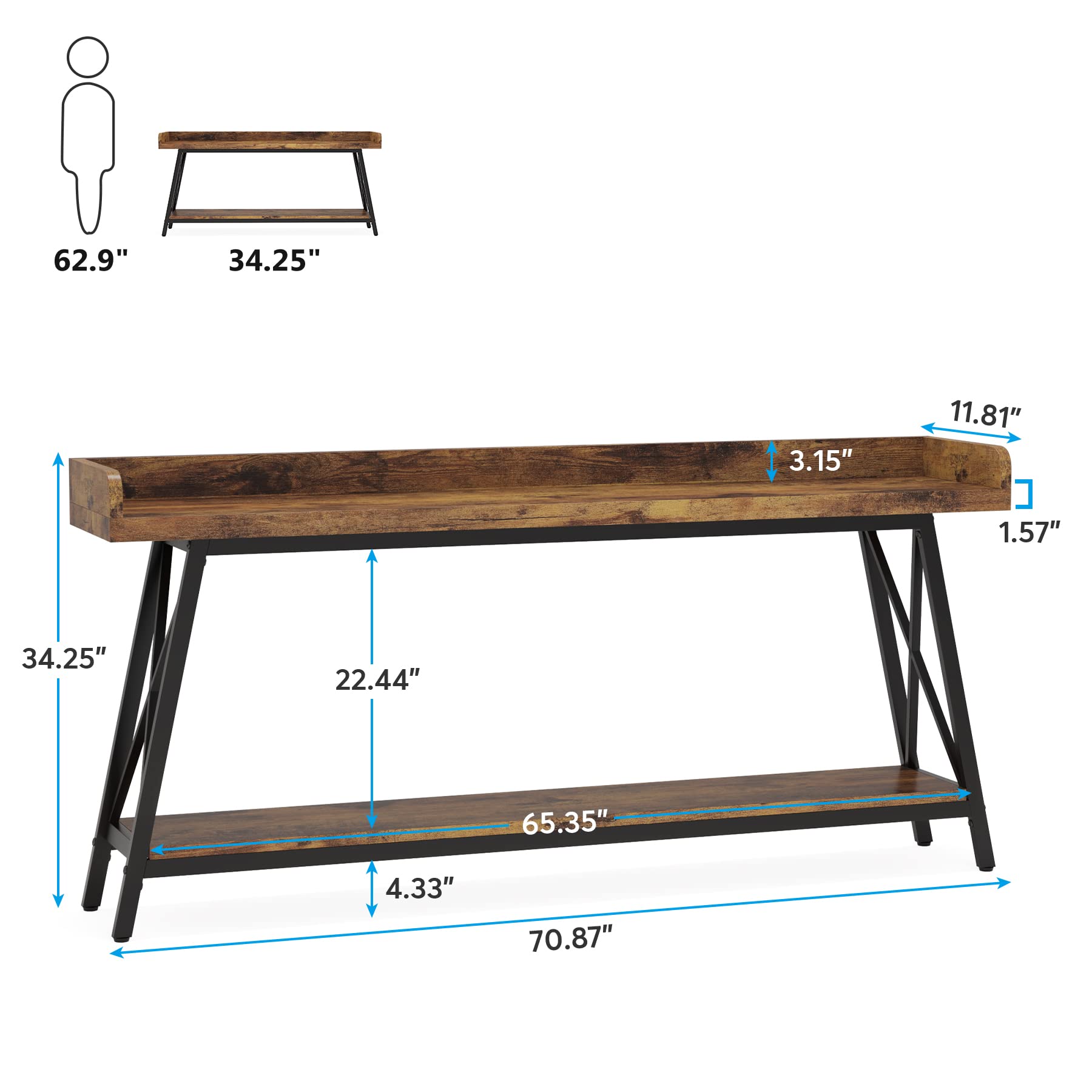 LITTLE TREE 70.9 Inch Long Console Table Behind Couch, Narrow Entryway Table