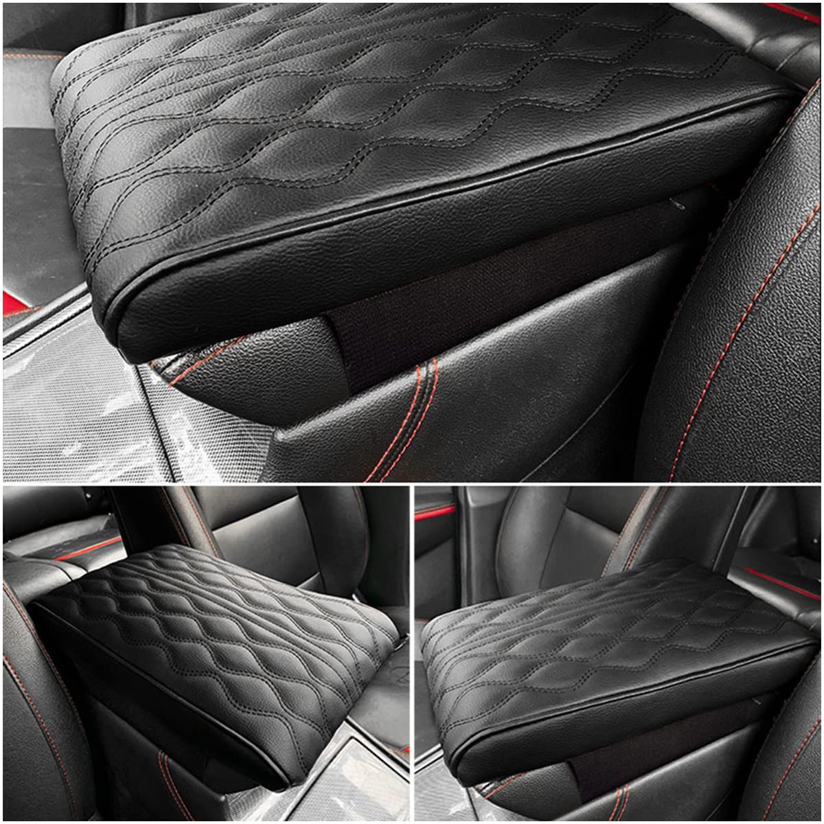 AICEL Car Armrest Box Height Increase Support Pad, Memory Foam Microfiber Leather Elbow Comfort Booster Pad, Center Console Waterproof Cushion Pillow, Soft Auto Arm Rest Protector Cover (Black)