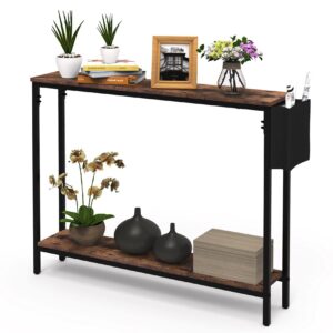 bigbiglife 39.4" console entryway table, 2-tier industrial narrow sofa table with storage shelves for hallway, living room, bedroom, foyer, corridor, office, rustic brown and black