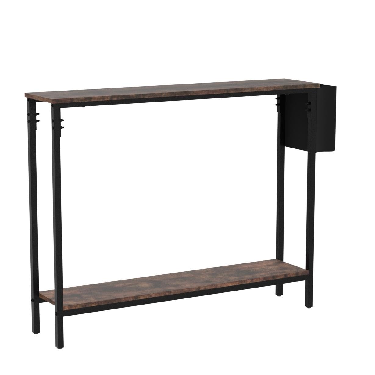 Bigbiglife 39.4" Console Entryway Table, 2-Tier Industrial Narrow Sofa Table with Storage Shelves for Hallway, Living Room, Bedroom, Foyer, Corridor, Office, Rustic Brown and Black