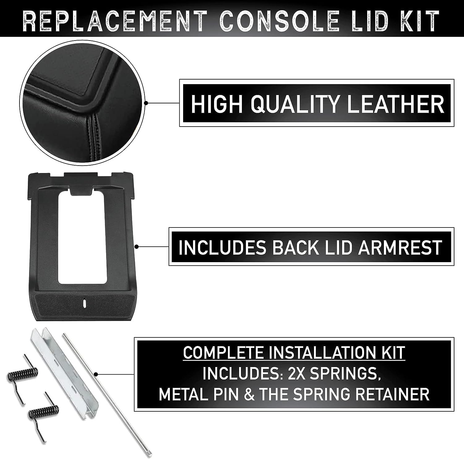 EcoAuto Center Console Lid Replacement Kit for 99-07 Silverado, Avalanche, Suburban, Sierra, Yukon - Replaces OEM 19127364, 19127365, 19127366 (Light Gray)