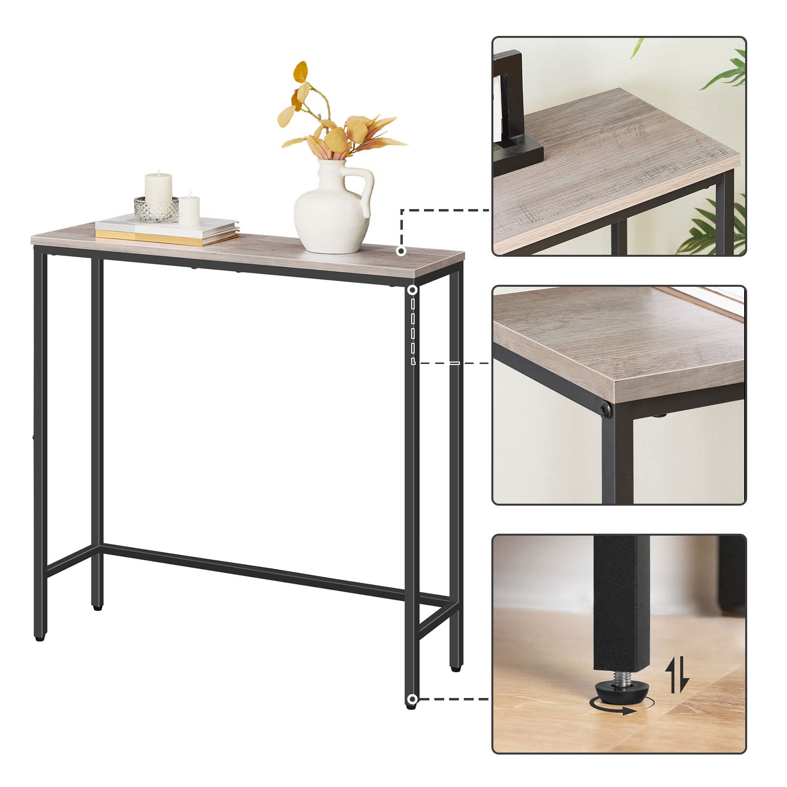 HOOBRO Narrow Console Table, 29.5" Small Entryway Table, Thin Sofa Table, Side Table, Display Table, for Hallway, Bedroom, Living Room, Foyer, Greige and Black BG75XG01