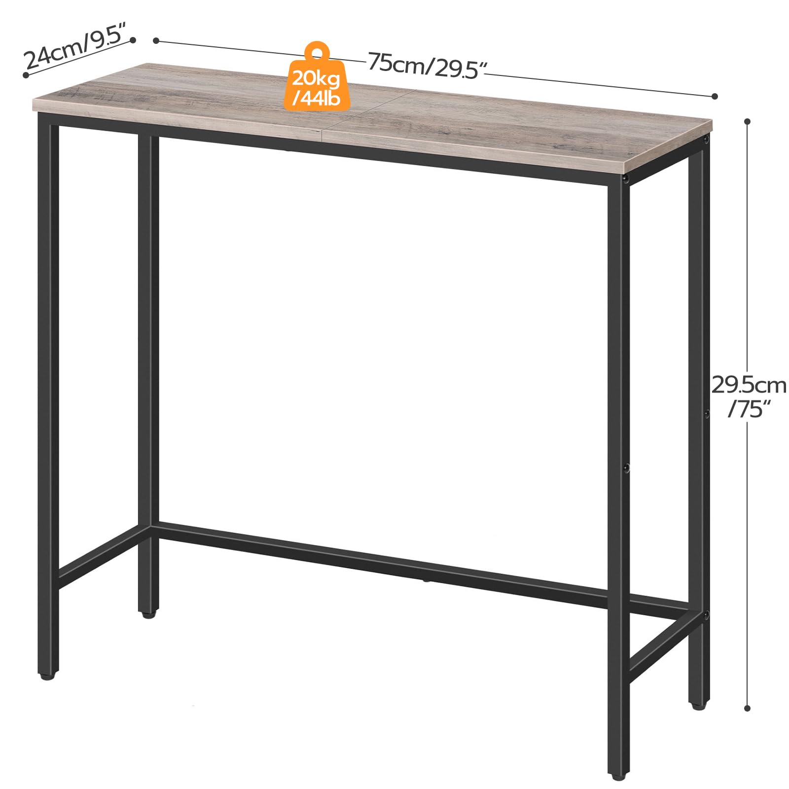 HOOBRO Narrow Console Table, 29.5" Small Entryway Table, Thin Sofa Table, Side Table, Display Table, for Hallway, Bedroom, Living Room, Foyer, Greige and Black BG75XG01