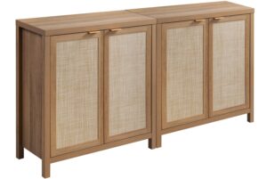 sicotas rattan sideboard buffet credenza cabinet - 2 pieces farmhouse kitchen coffee bar cabinet with rattan decorated doors - boho chest storage buffet cabinet - oak