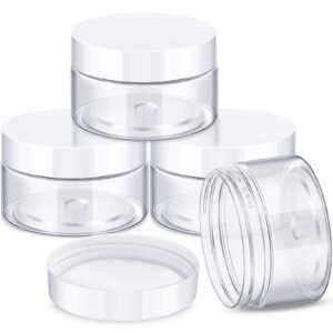 4 pieces round clear wide-mouth leak proof plastic container jars with lids for travel storage makeup beauty products face creams oils salves ointments diy making or others (white, 4 ounce)