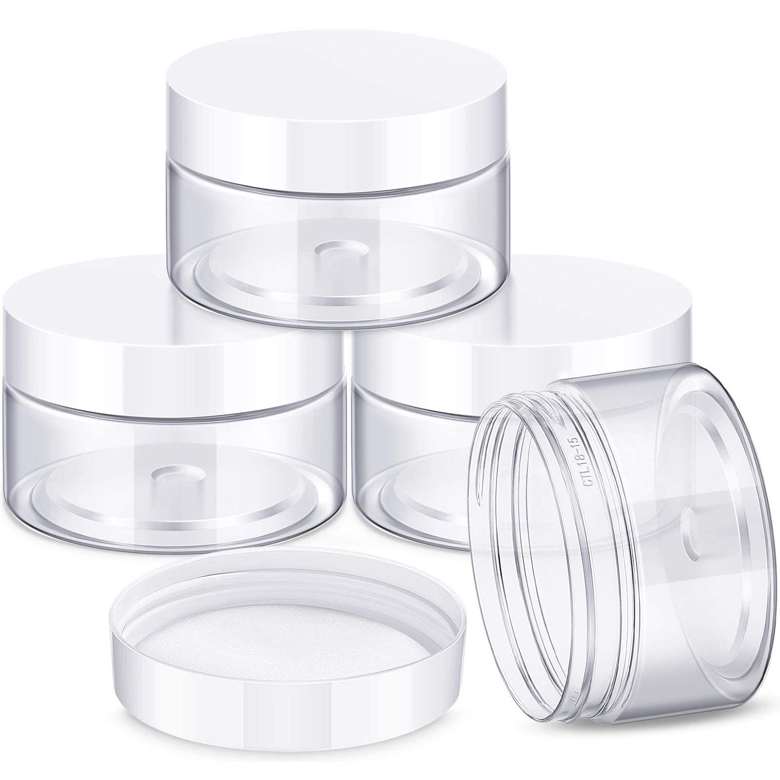 4 Pieces Round Clear Wide-mouth Leak Proof Plastic Container Jars with Lids for Travel Storage Makeup Beauty Products Face Creams Oils Salves Ointments DIY Making or Others (White, 4 Ounce)