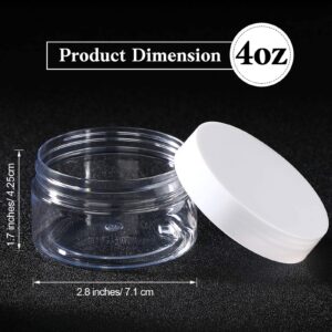 4 Pieces Round Clear Wide-mouth Leak Proof Plastic Container Jars with Lids for Travel Storage Makeup Beauty Products Face Creams Oils Salves Ointments DIY Making or Others (White, 4 Ounce)