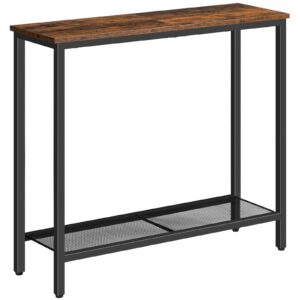 hoobro 29.5" narrow console table, small entryway table with shelf, 2 tier thin sofa table, side table, display table, for hallway, living room, bedroom, rustic brown and black bf74xg01